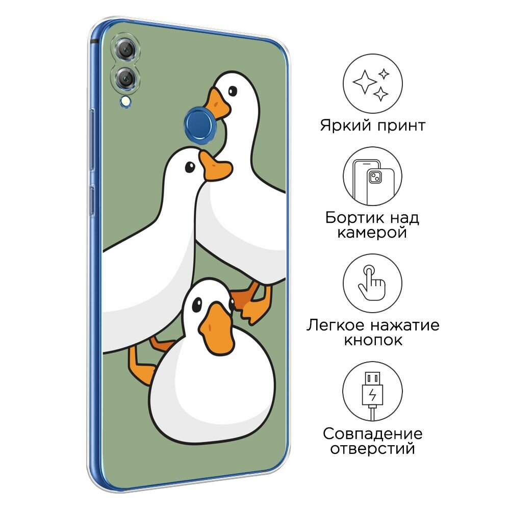 Силиконовый чехол на Honor 8X / Хонор 8Х с принтом "Утиное трио" — фото 1
