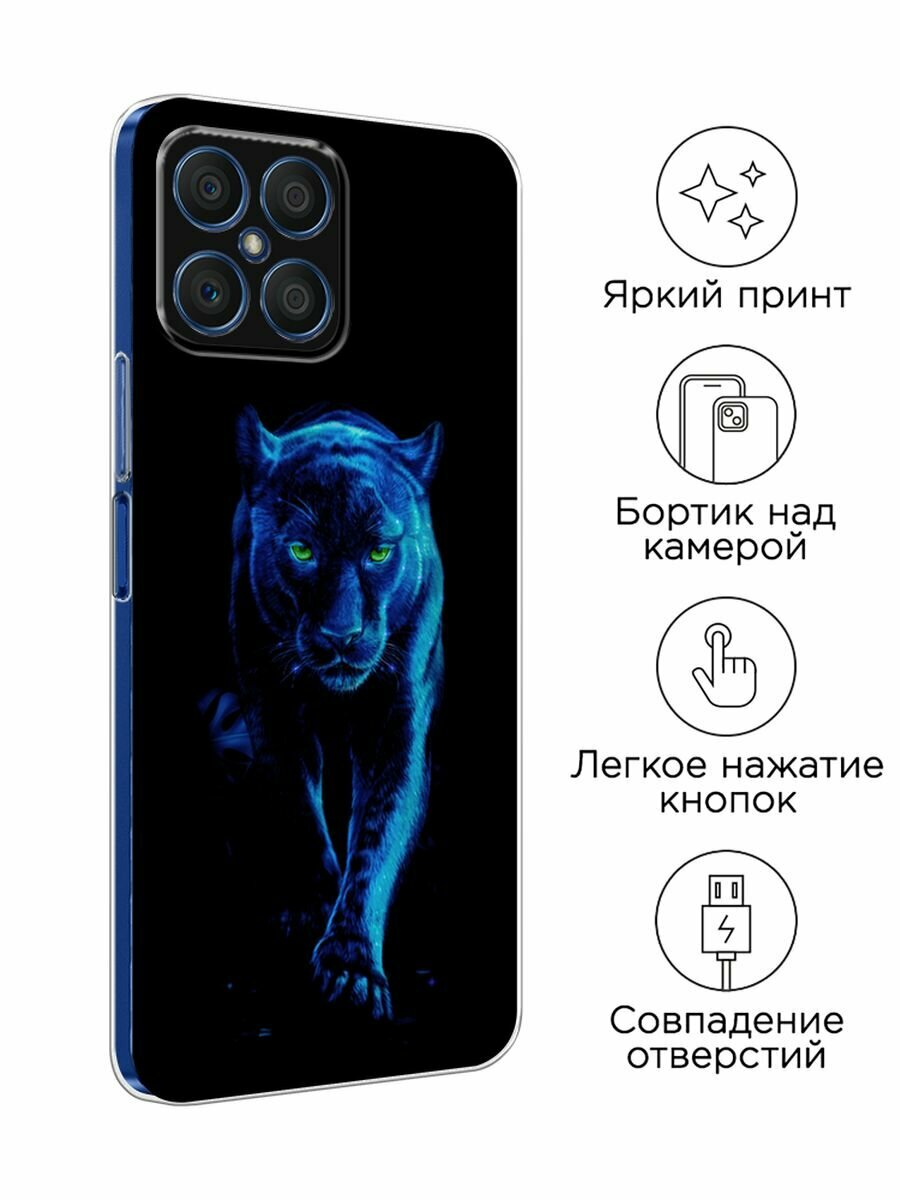 Чехол на Honor X8 / Хуавей X8 с принтом "Пантера в лунном свете" — фото 1