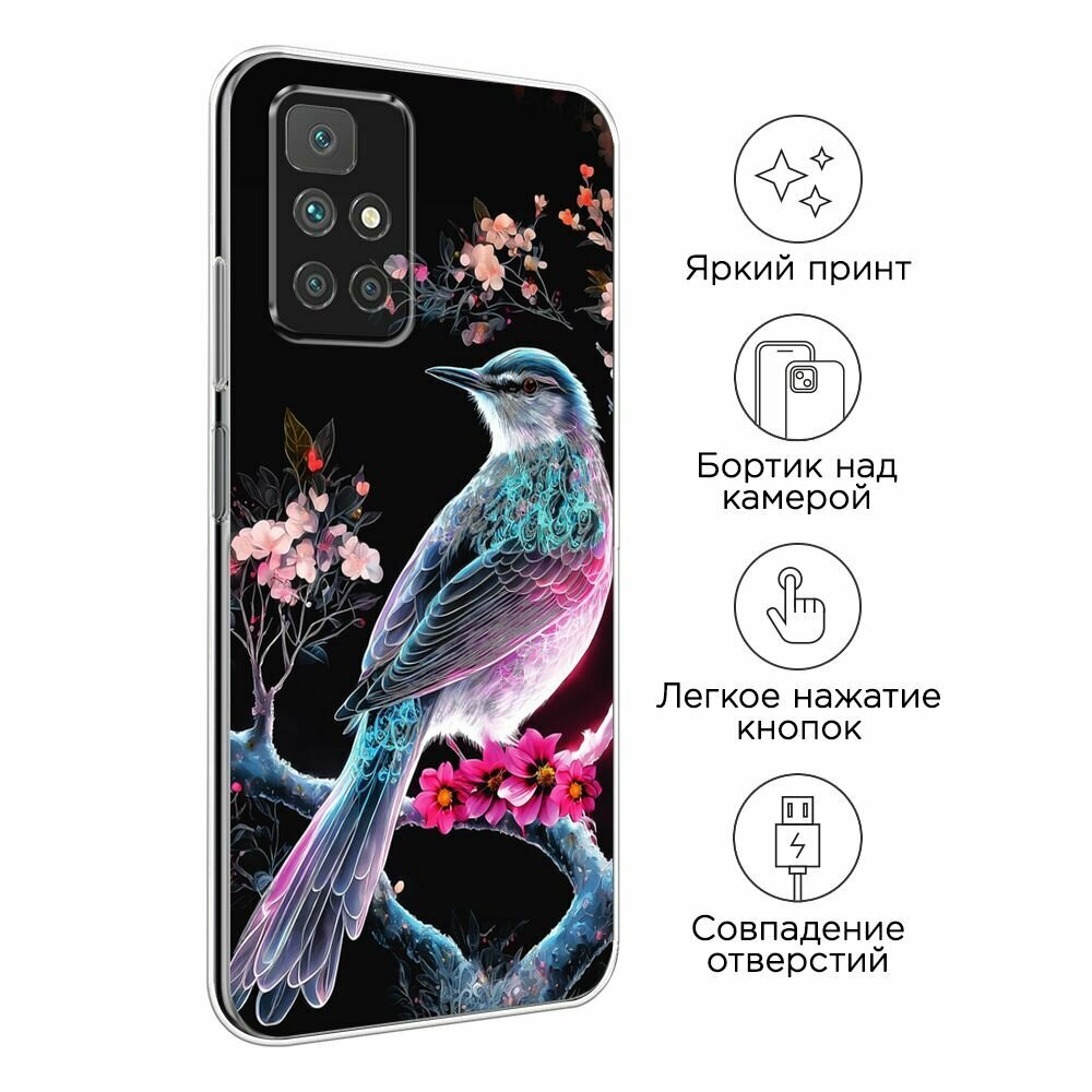Чехол на Xiaomi Redmi 10 / Сяоми Редми 10 с принтом "Птица на цветущем дереве" — фото 1