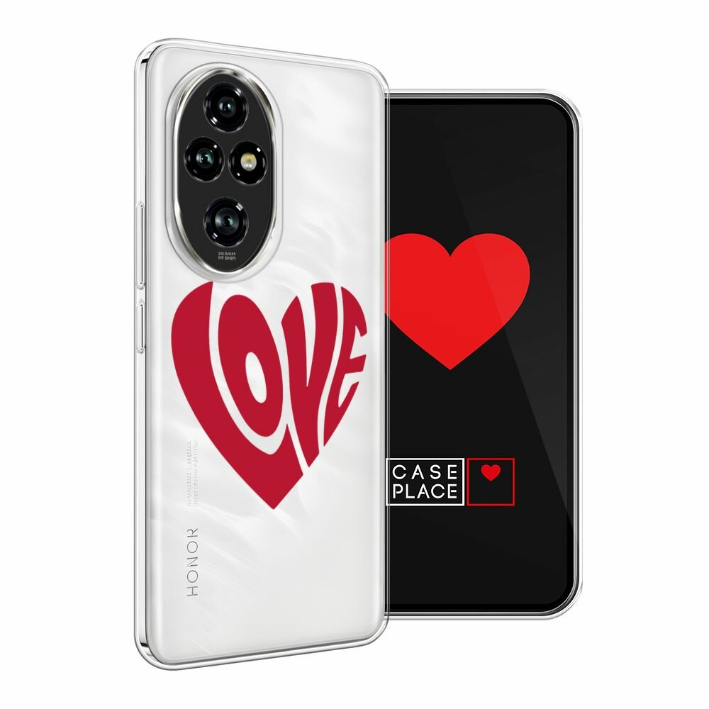Чехол на Honor 200 Pro / Хонор 200 Про с принтом "Love heart 2 - 14 февраля", прозрачный — фото 1