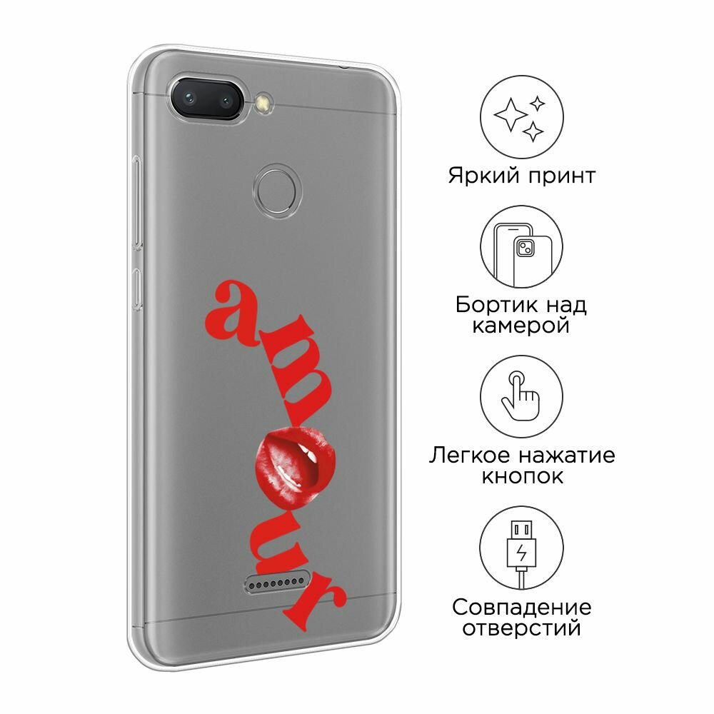 Чехол на Xiaomi Redmi 6 / Сяоми Редми 6 с принтом "Amour lips - 14 февраля", прозрачный — фото 1