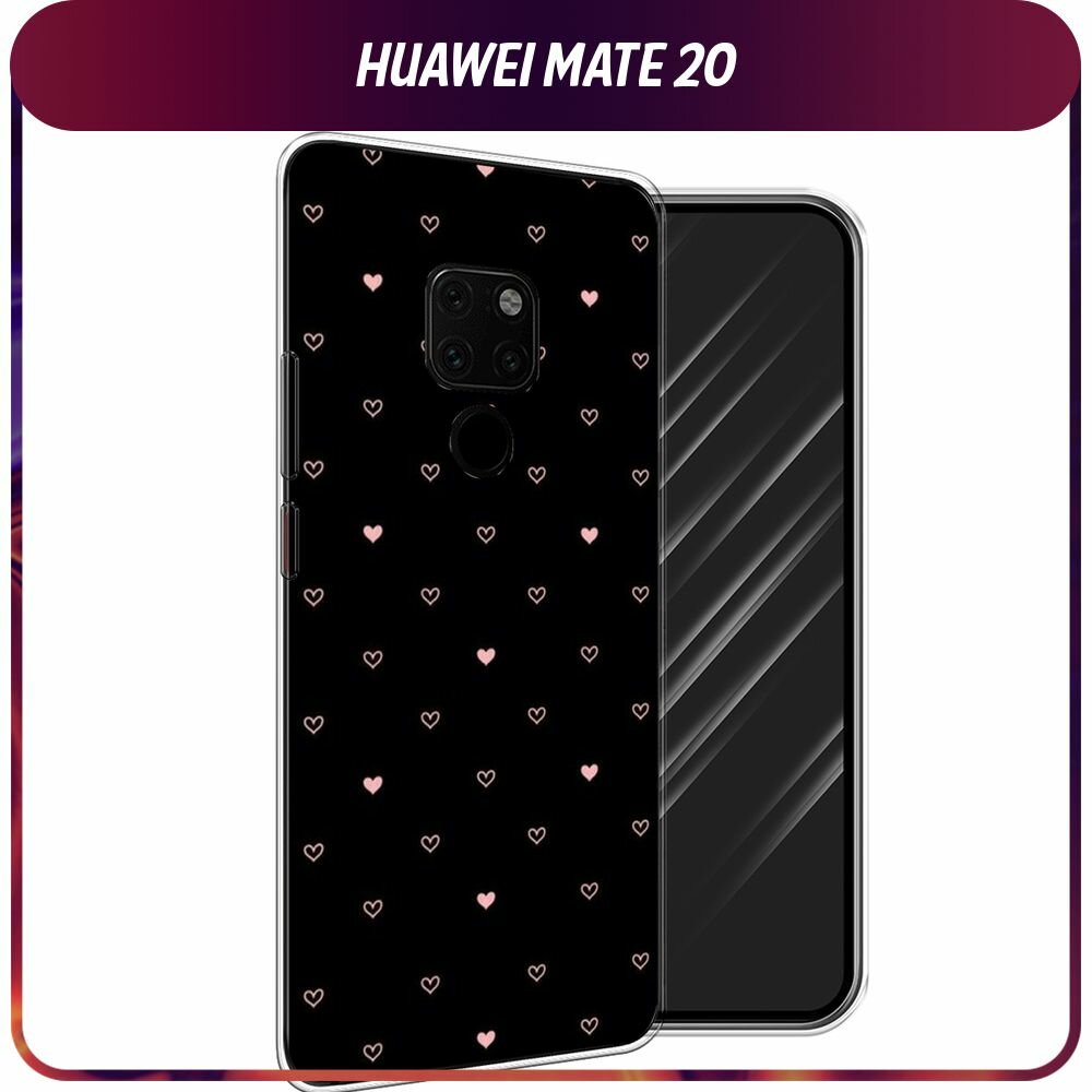 Чехол на Huawei Mate 20 / Хуавей Мате 20 с принтом "Черный фон и сердечки"