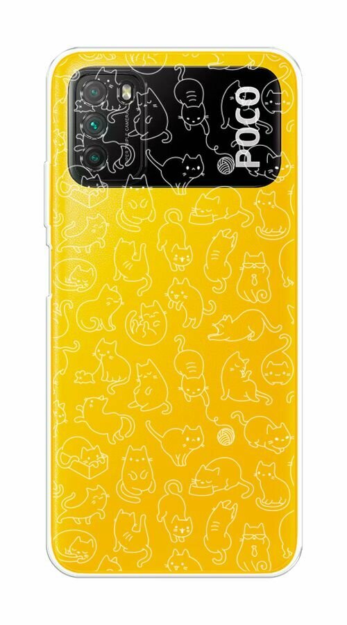 Чехол на Xiaomi Poco M3 / Сяоми Поко М3 с принтом "Шкодливые котики линии", прозрачный