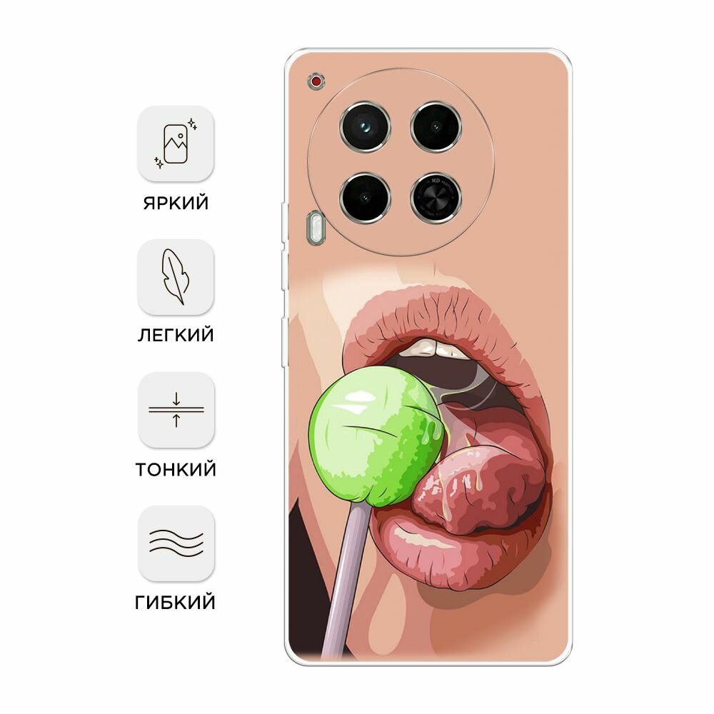 Чехол на Tecno Camon 30 5G / Текно Камон 30 5G с принтом губы и чупа-чупс — фото 1