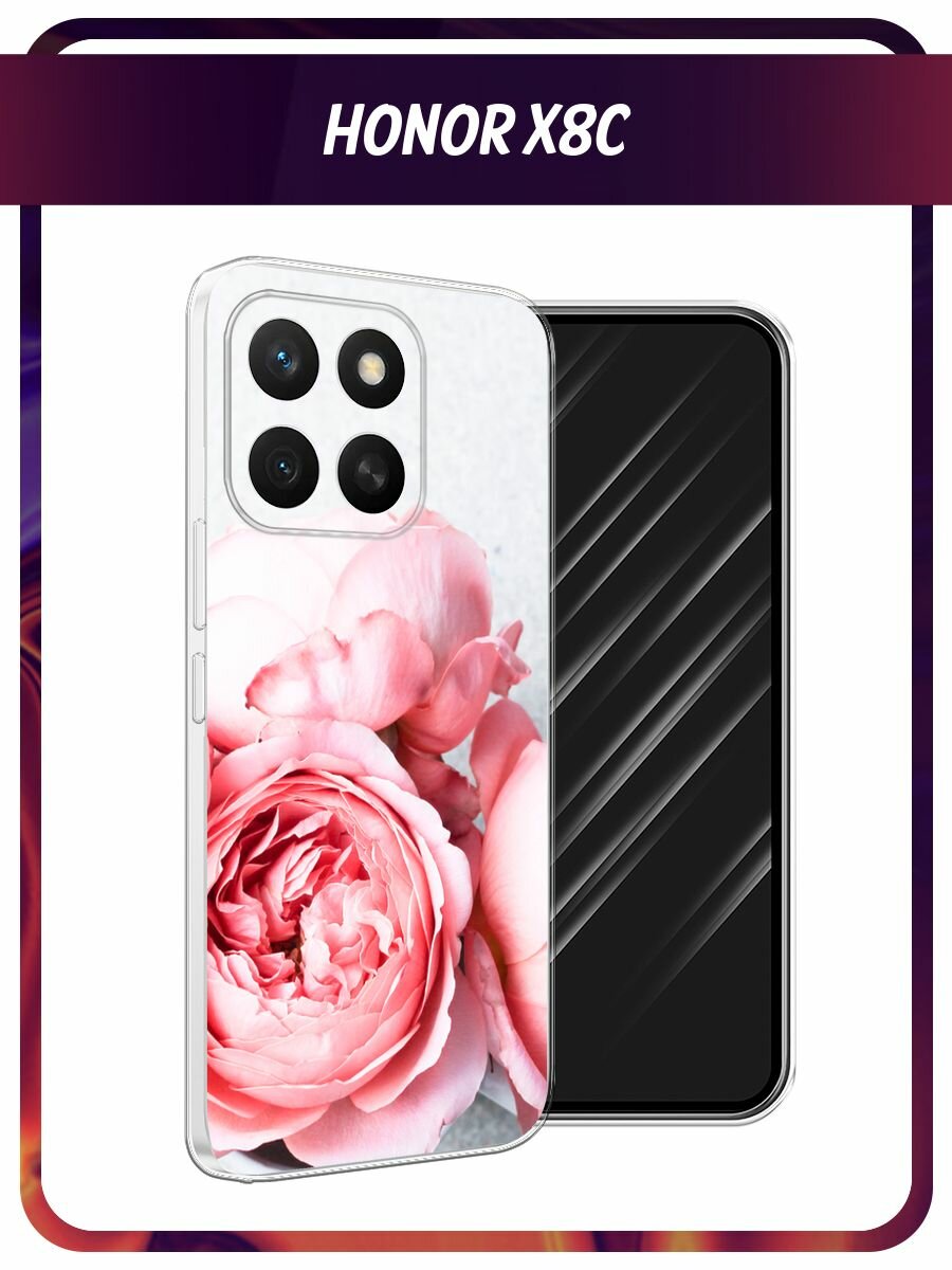 Силиконовый чехол на Honor X8c / Хонор X8c с принтом "Пионы на белом"