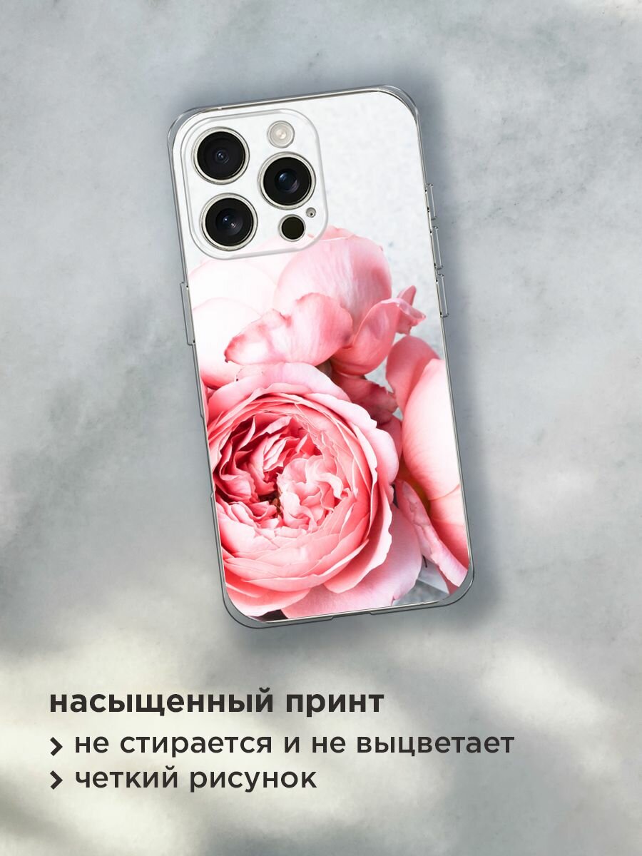 Чехол на Apple iPhone 16 Pro / Айфон 16 Про с принтом "Пионы на белом" — фото 1