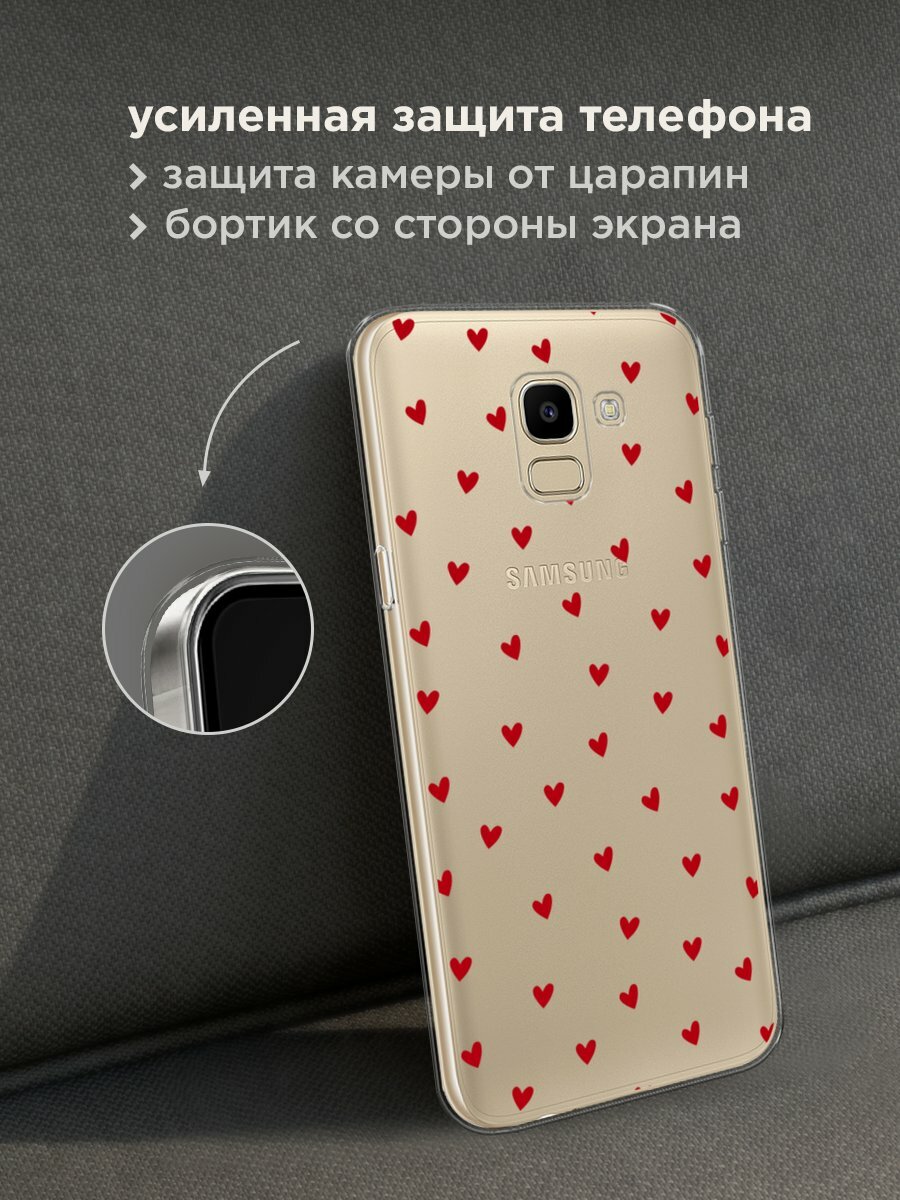 Чехол на Samsung Galaxy J6 2018 / Самсунг Галакси Джей 6 2018 с принтом "Red hearts", прозрачный — фото 1