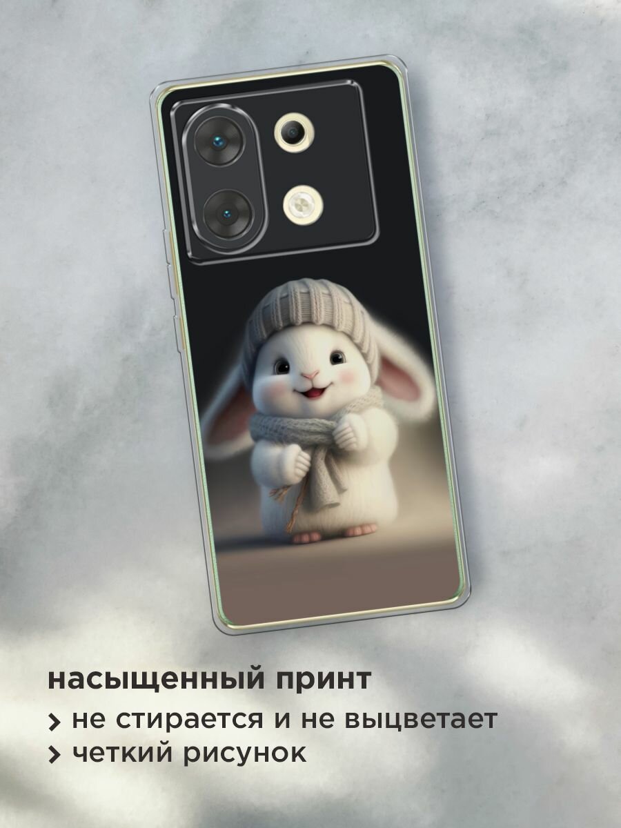 Чехол на Infinix Zero 30 5G / Инфиникс Зеро 30 5G с принтом "Белый крольчонок в шапке" — фото 1