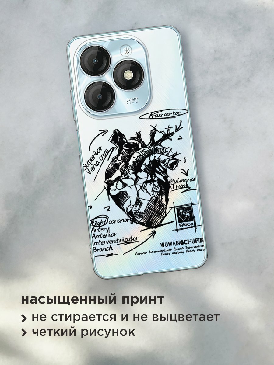 Чехол на Itel P55 / Ител Р55 с принтом "Анатомическое сердце 2", прозрачный — фото 1