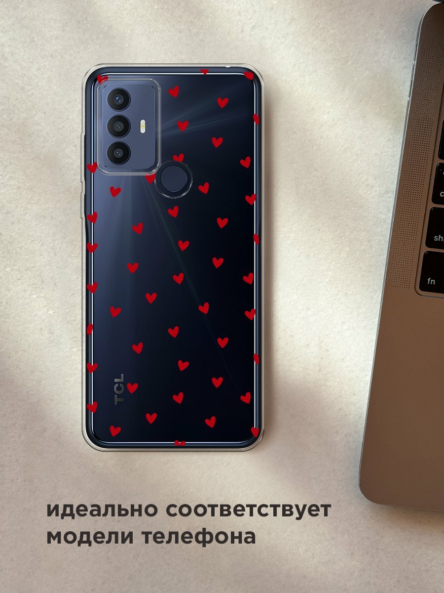 Чехол на TCL 30E/30 SE/305/306 / ТСЛ 30E с принтом "Red hearts", прозрачный — фото 1