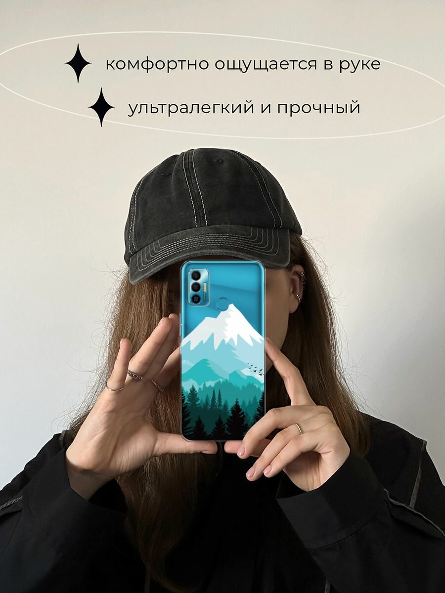 Чехол на Tecno Spark 7 / Техно Спарк 7 с принтом "Синяя снежная гора", прозрачный — фото 1