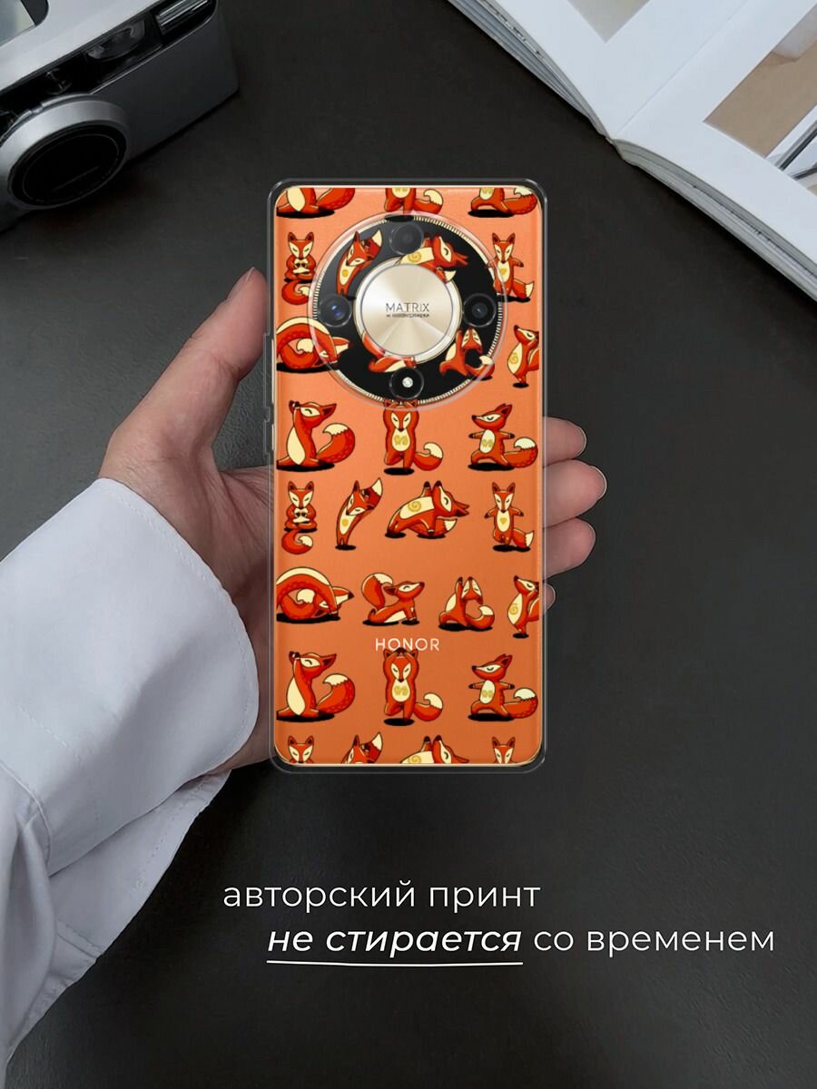 Чехол на Honor X9b / Хонор X9B с принтом "Йога для лисы", прозрачный — фото 1
