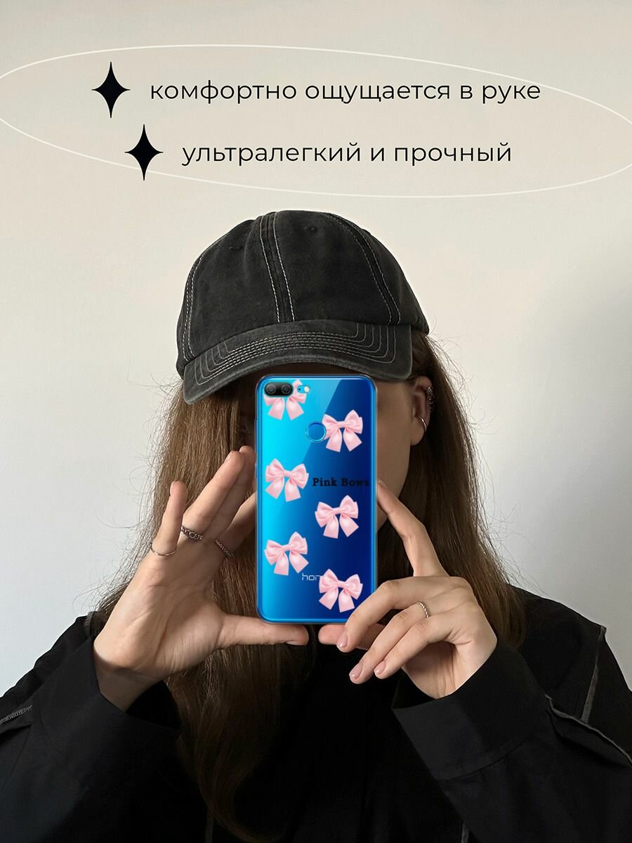 Чехол на Honor 9 Lite / Хонор 9 Лайт с принтом "Pink Bows", прозрачный — фото 1