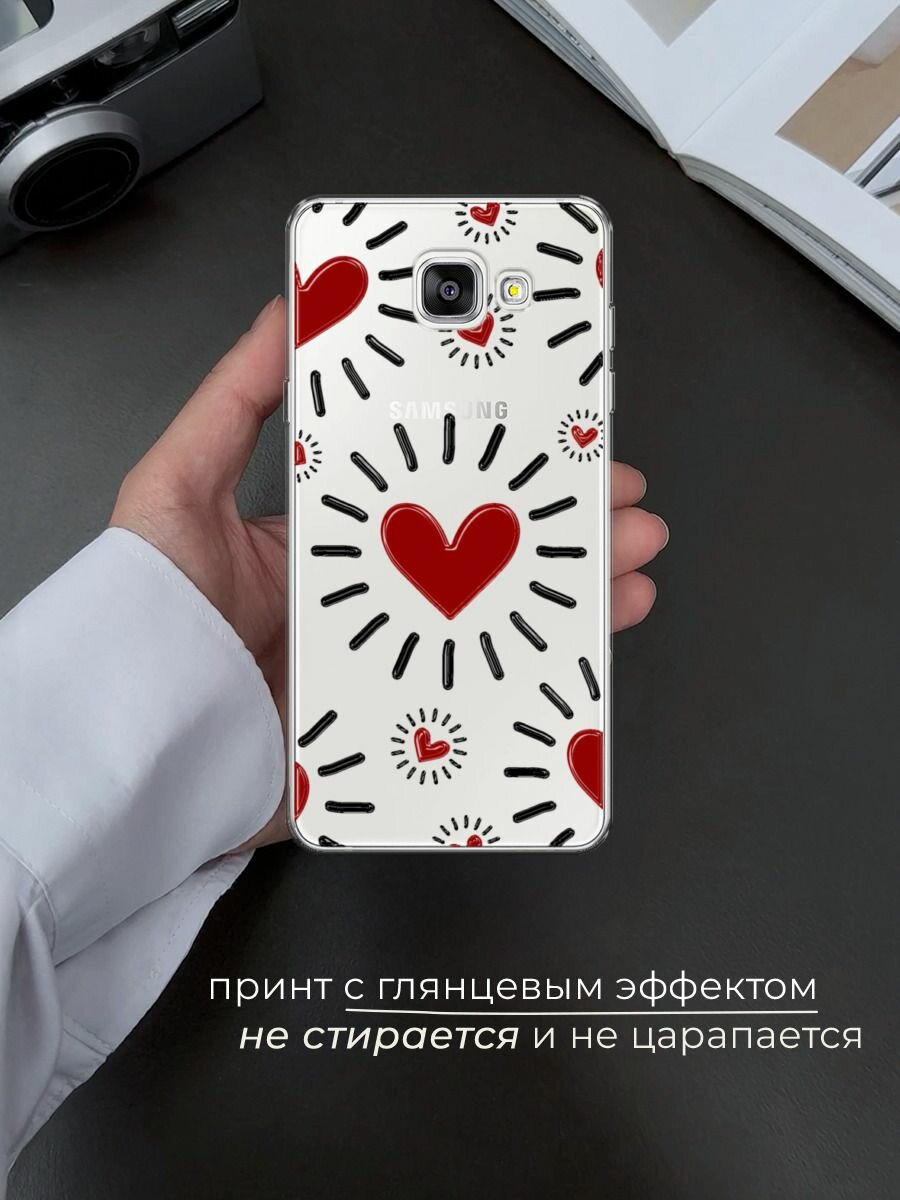 Чехол на Samsung Galaxy A5 2016 / Самсунг Галакси А5 2016 с принтом "Бордовые сердца паттерн" — фото 1
