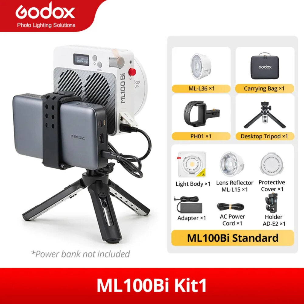 Godox ML100Bi Двухцветные светодиодные видеолампы 120W Application Control Портативные лампы для наружной съемки