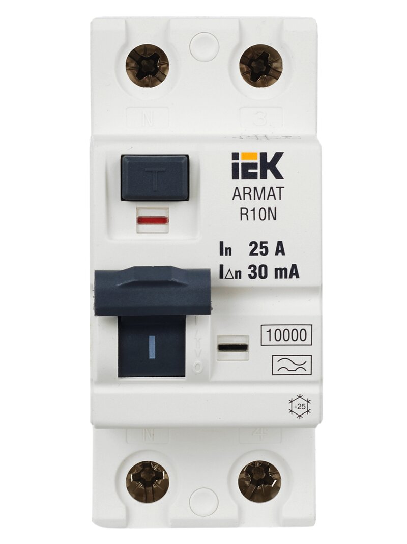 Автоматический выключатель IEK ARMAT ВДТ R10N 2P 25А 30мА тип A, 220В, переменное напряжение, IP20