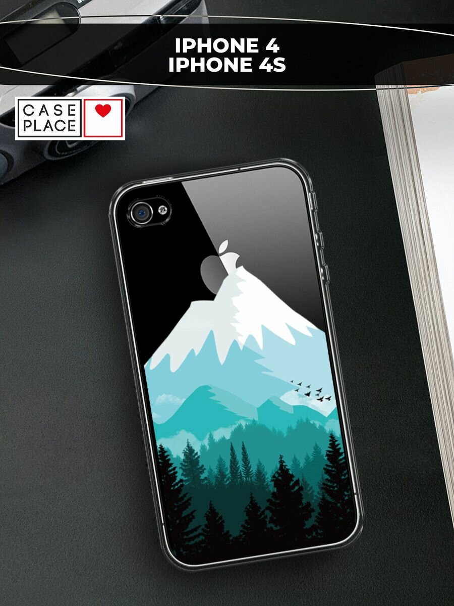 Чехол на Apple iPhone 4/4S / Айфон 4/4S с принтом "Синяя снежная гора", прозрачный