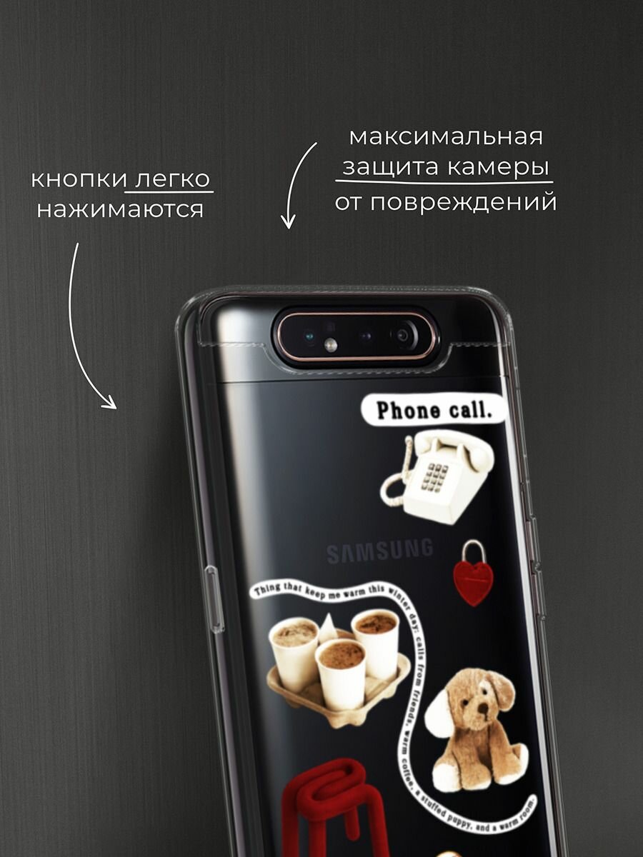 Чехол на Samsung Galaxy A80 / Самсунг Гэлакси A80 с принтом "Phone call", прозрачный — фото 1