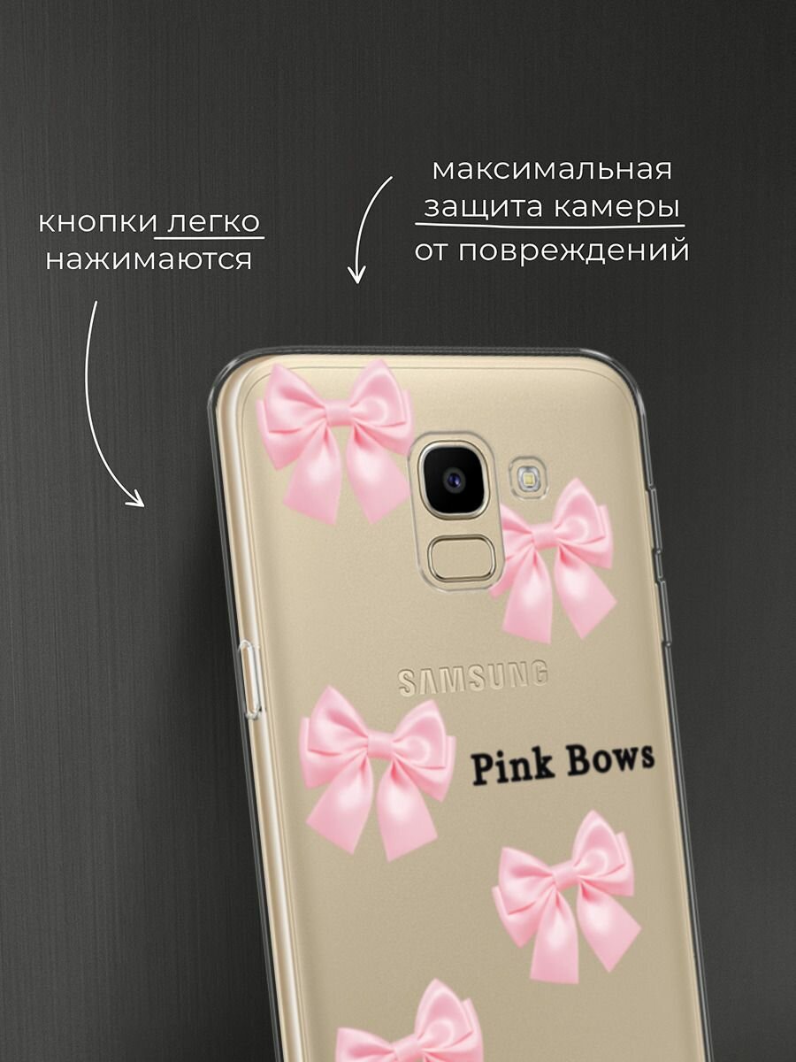 Чехол на Samsung Galaxy J6 2018 / Самсунг Галакси Джей 6 2018 с принтом "Pink Bows", прозрачный — фото 1