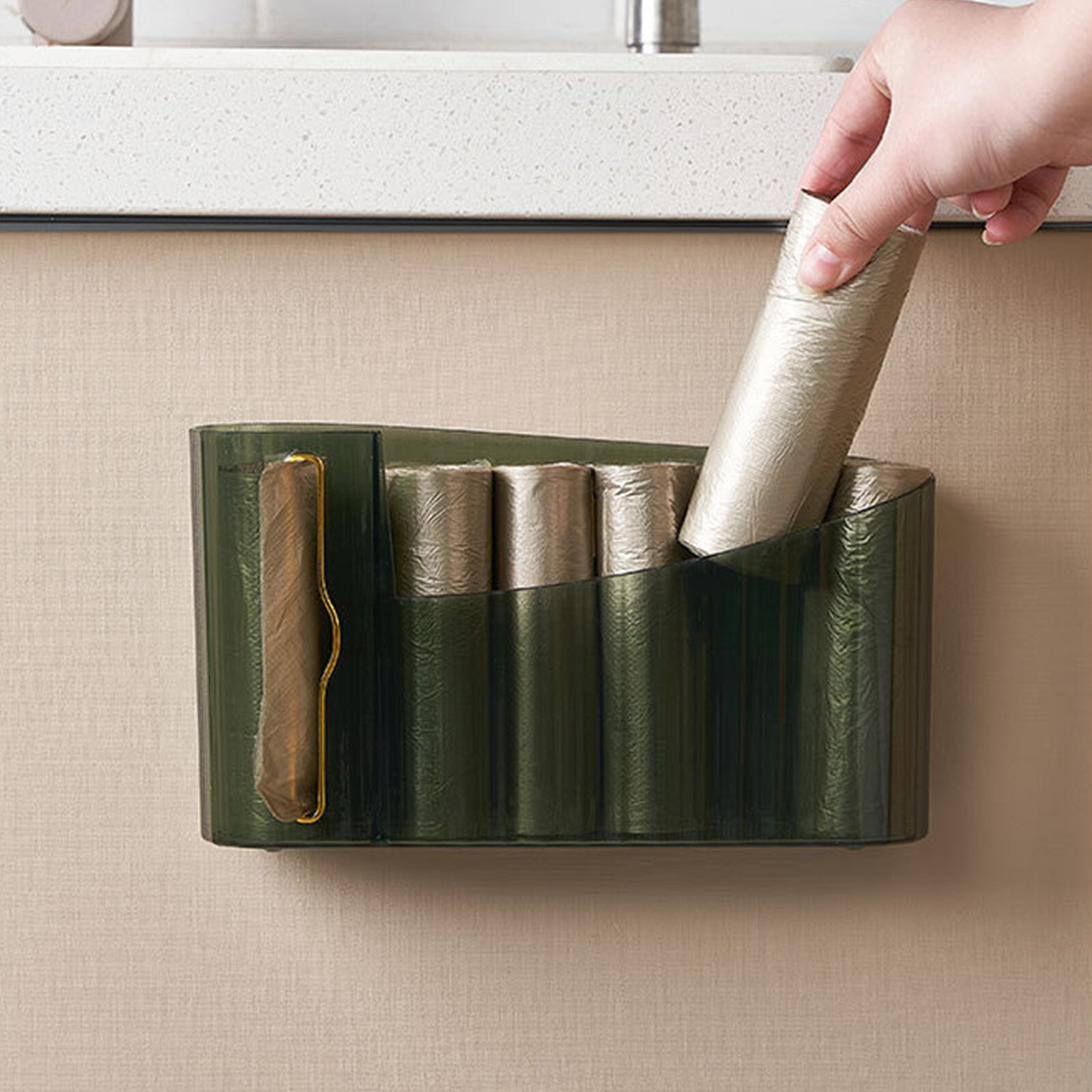 Диспенсер для мусорных мешков, прозрачный, без перфорации, настенный держатель для рулонов мусорных мешков, органайзер для хранения, экономящий место на кухне, в ванной комнате, прозрачный, зеленый