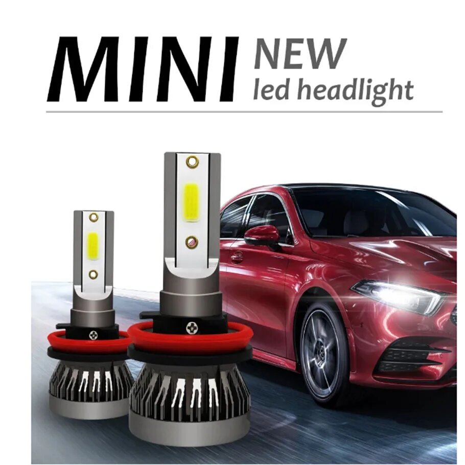 Комплект Из 2 мини-LED Ламп Для Авто H7 H4 H3 H8 H9 H11 9005 9006 9012, 6000 Лм, Дальний Свет, 6000K, Белый Свет