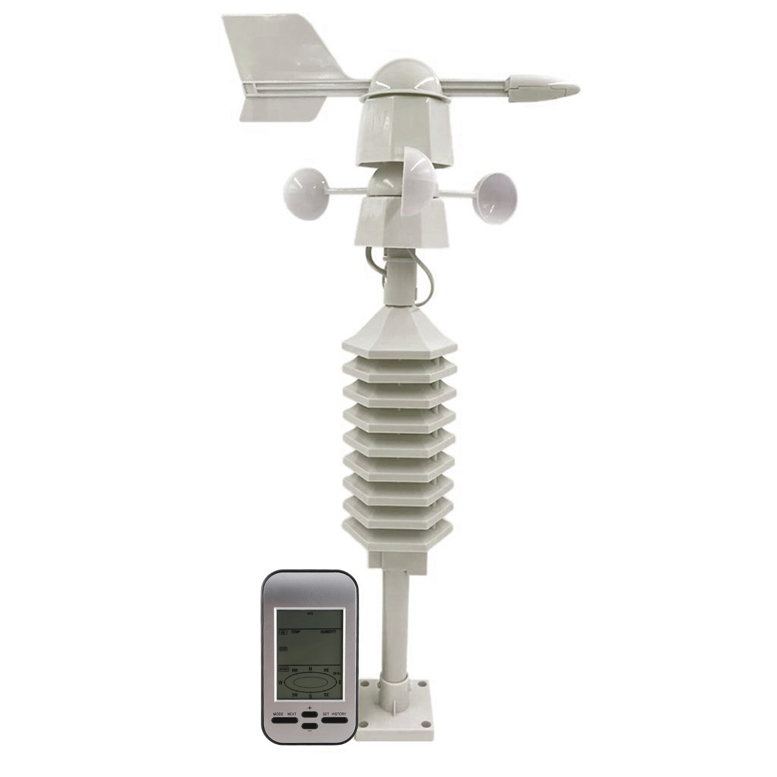Цифровая беспроводная метеостанция с двойным креплением датчика ветра 433 МГц для помещений и улицы, термогигрометр, измерение температуры, влажности, направления ветра, скорости, 328 футов, удаленный мониторинг и оповещения