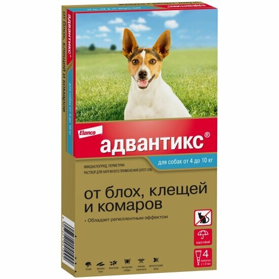 Капли Elanco для собак от 4 до 10 кг Адвантикс 100С, 4 пипетки
