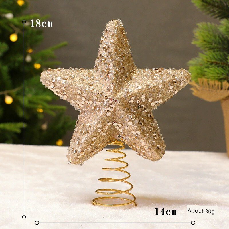 Золотые и серебряные блестящие подвесные украшения для верхушки елки в виде пятиконечной звезды, рождественские