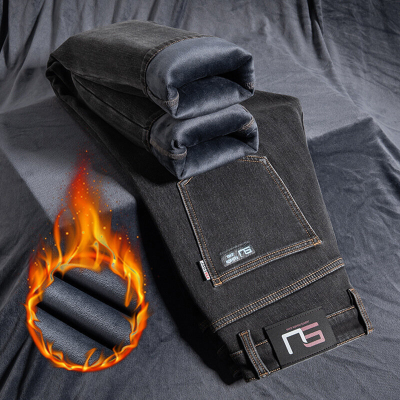 Охоты Брюки JYL Утеплённые толстые зимние джинсы мужские прямые эластичные теплое молодежная модная широкие