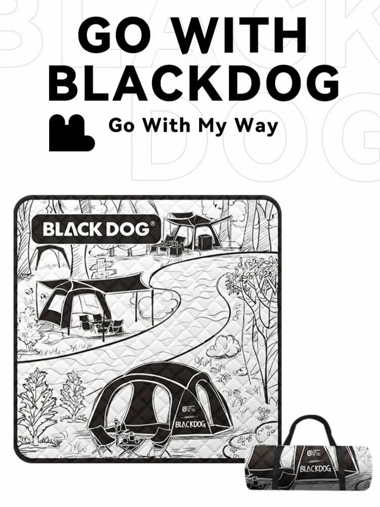 BLACK DOG пикниковый коврик - мягкая шестислойная модель с утеплением, влагозащитой и складной конструкцией, размер 200x200 см для отдыха на природе