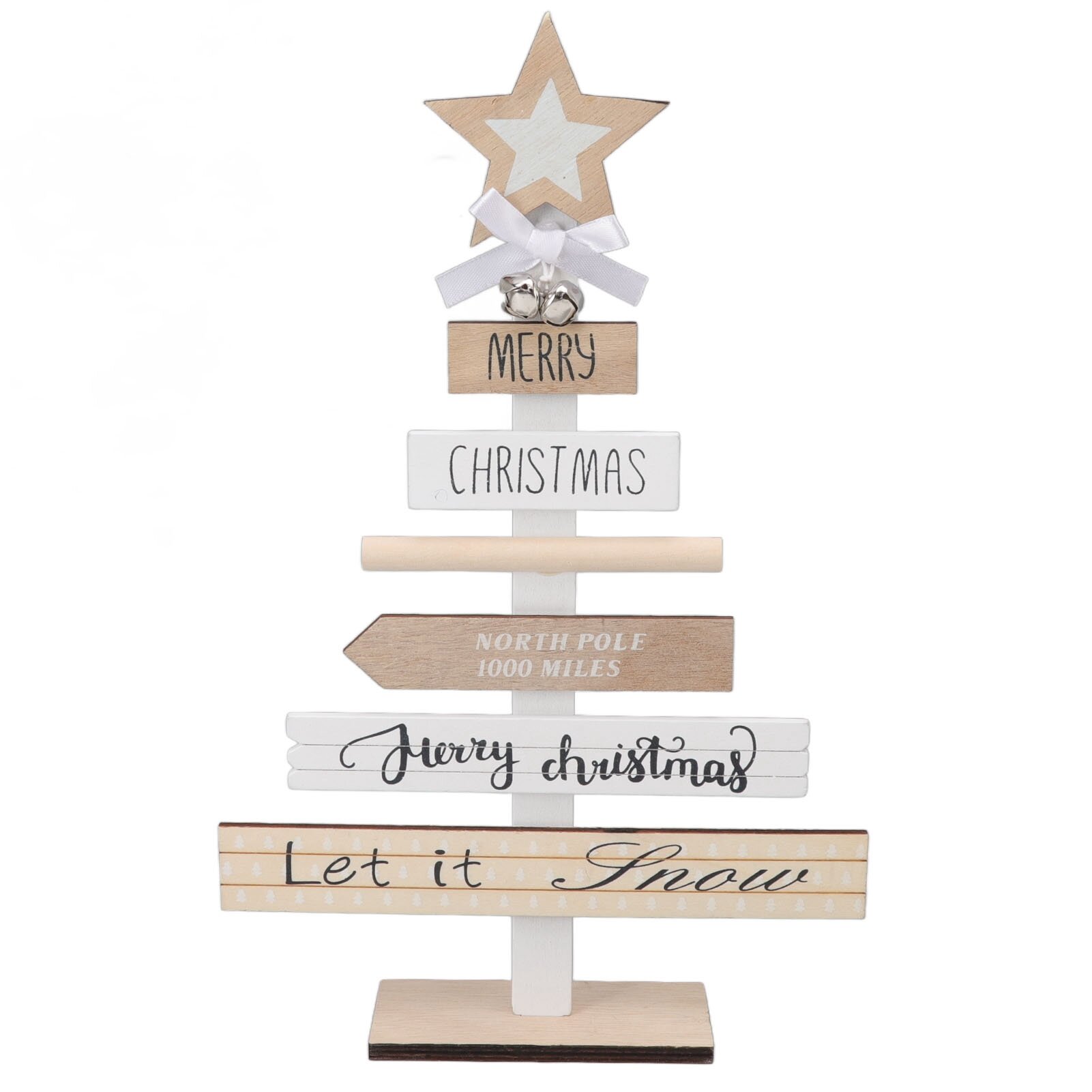 Christmas Tabletop Ornaments Wooden Sign Decoration with Base for Gifts Home Decor Layout Prop White