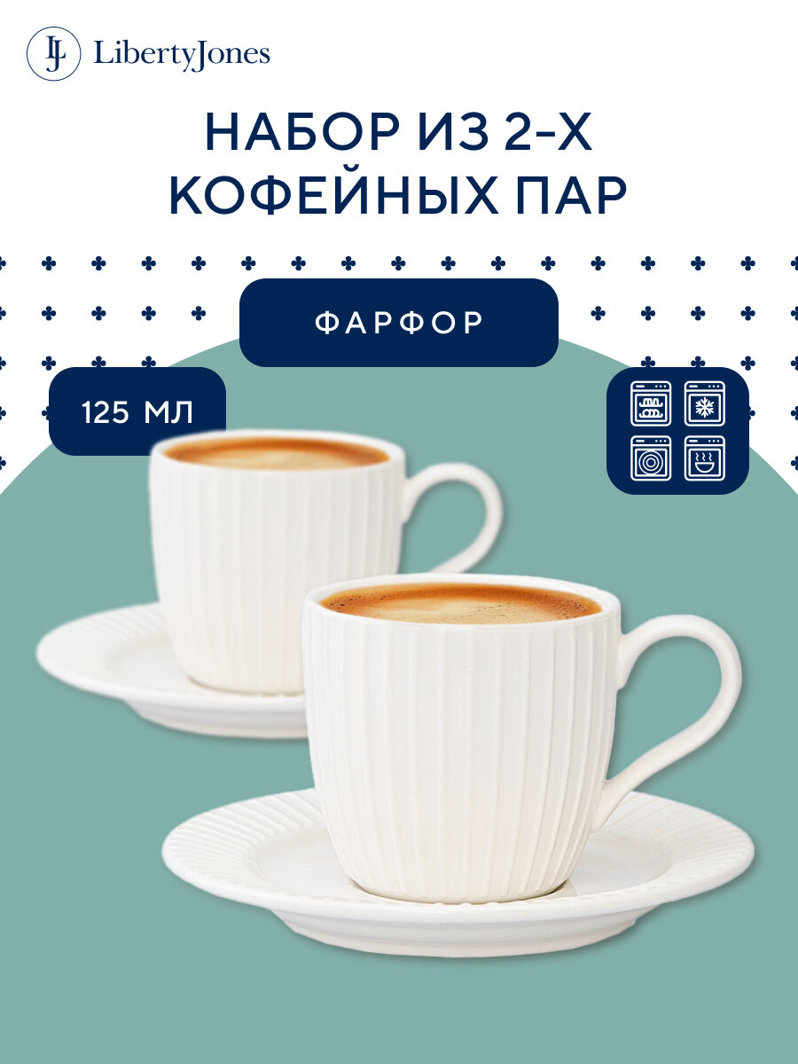 Чашка кофейная 125 мл с блюдцем Soft Ripples, Dual Glazing набор кофейных пар фарфоровые Liberty Jones LJ000010