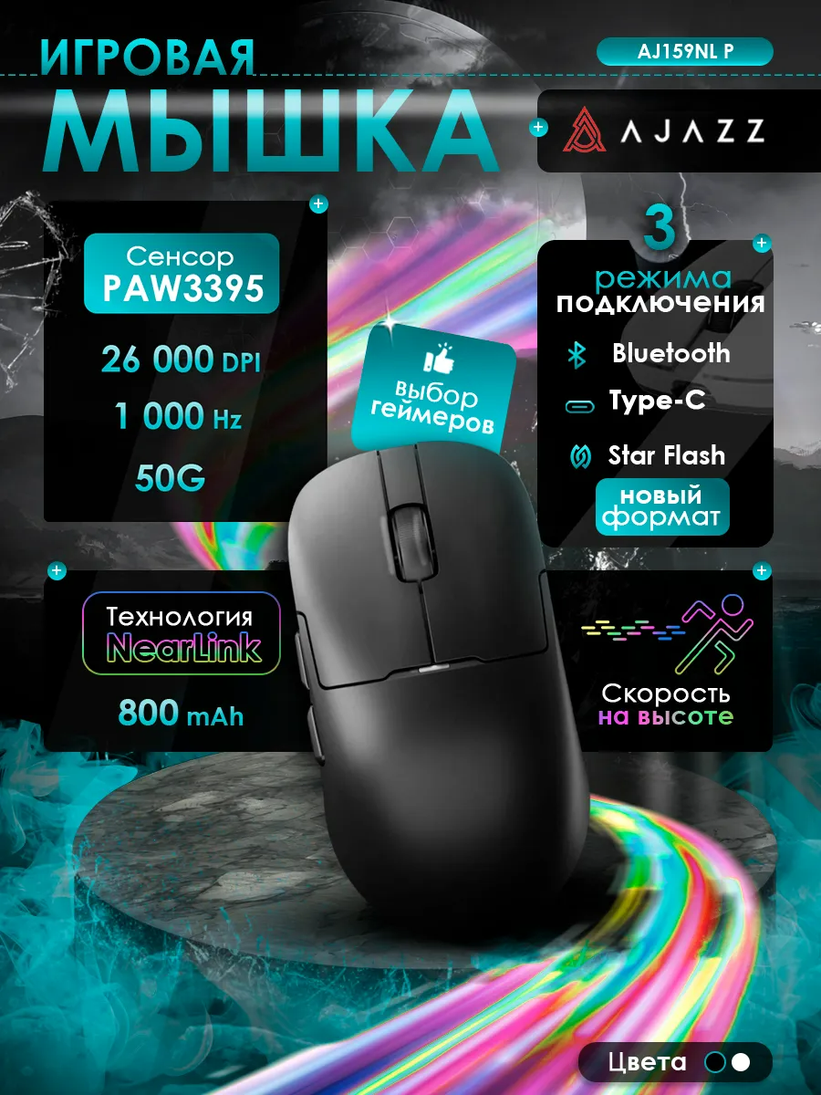 Игровая беспроводная / проводная мышь AJAZZ AJ159 NL P, PAW3395, NearLink соединение