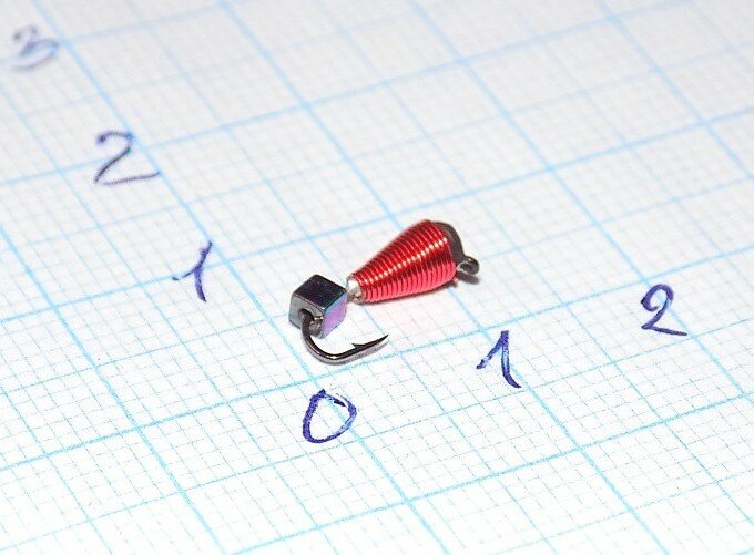 Мормышки вольфрамовые Капля вит. красная с кубиком хамелеон, d 3,0 мм, вес 0,55 гр (3шт)