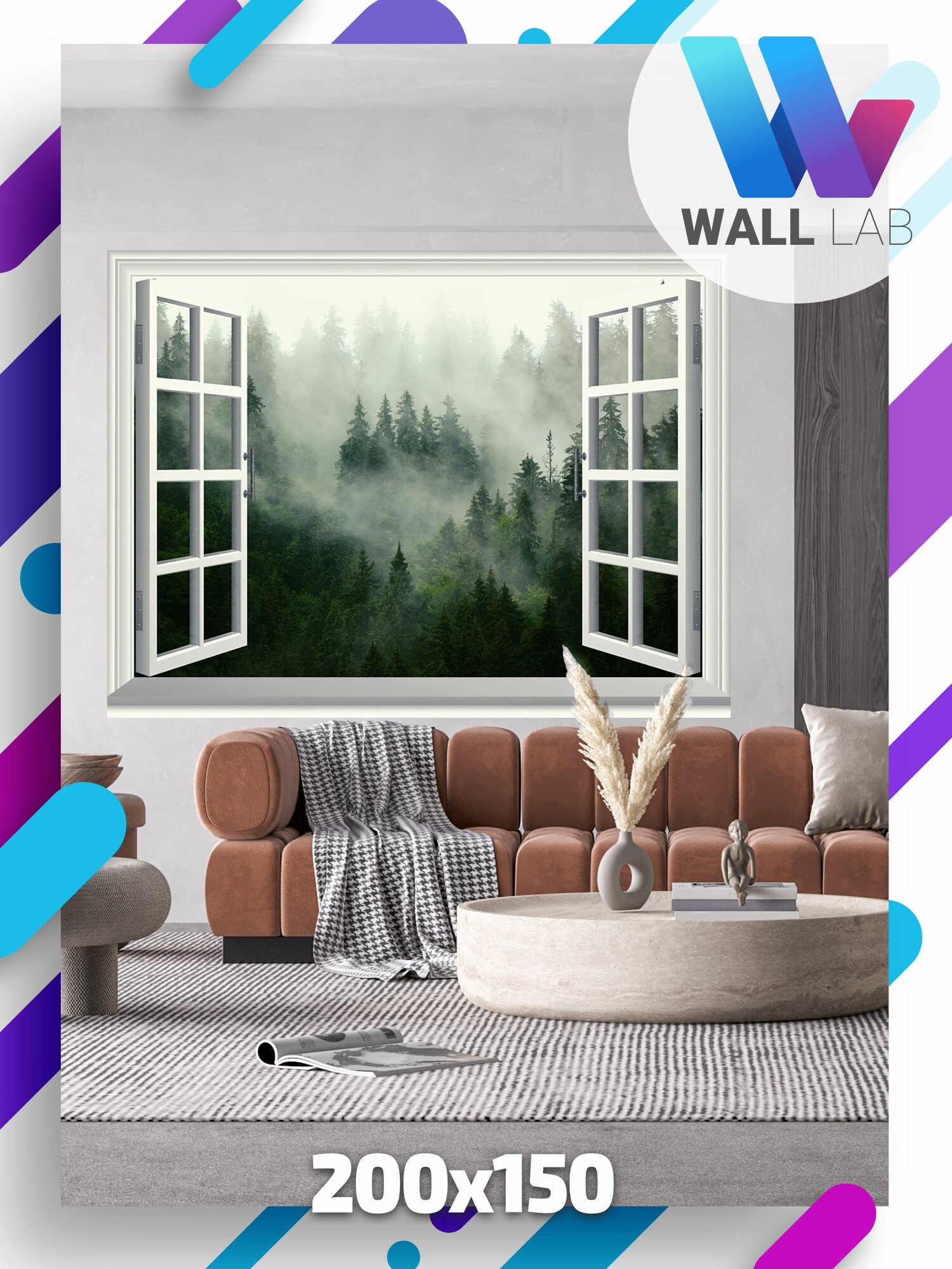 Окно фотообои на стену 200х150см виниловые на флизелиновой основе, обои в дом