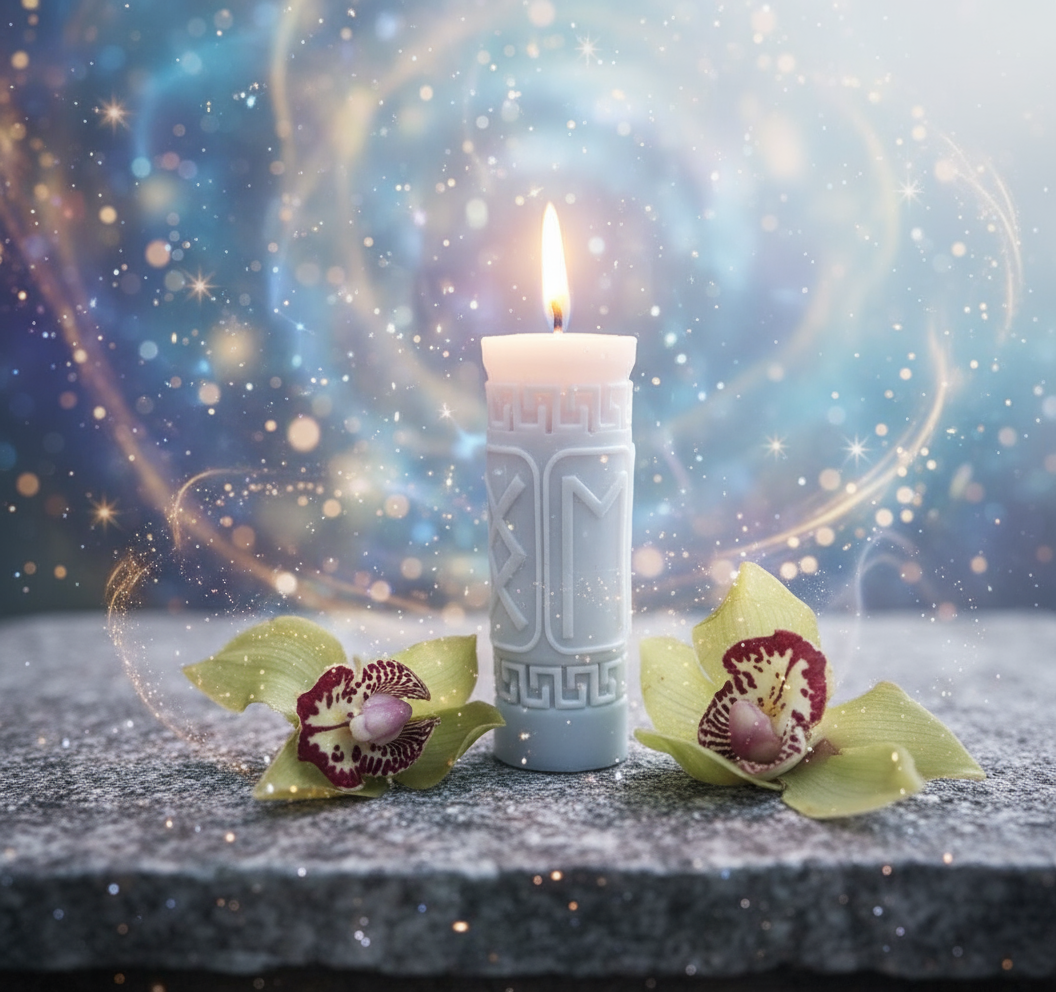 Магическая свеча ручной работы с рунами на улучшения здоровья