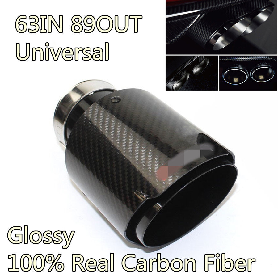 Глянцевые черные насадки на выхлопную трубу из нержавеющей стали + углеродного волокна, диаметр входа 63 мм, выхода 89 м