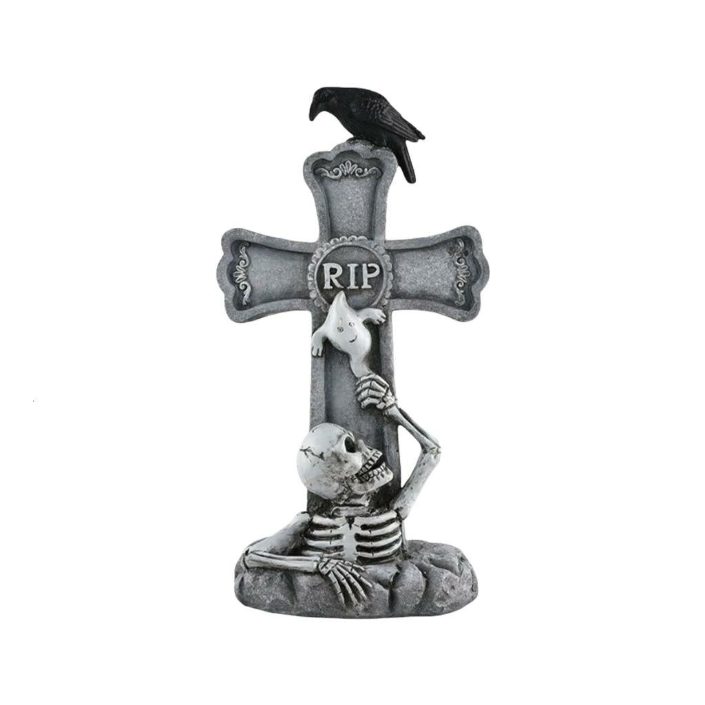 Хэллоуин Череп Ворона Надгробие Украшение Двора Лужайка Атмосфера вечеринки Необходимый реквизит Украшения-Крест Череп