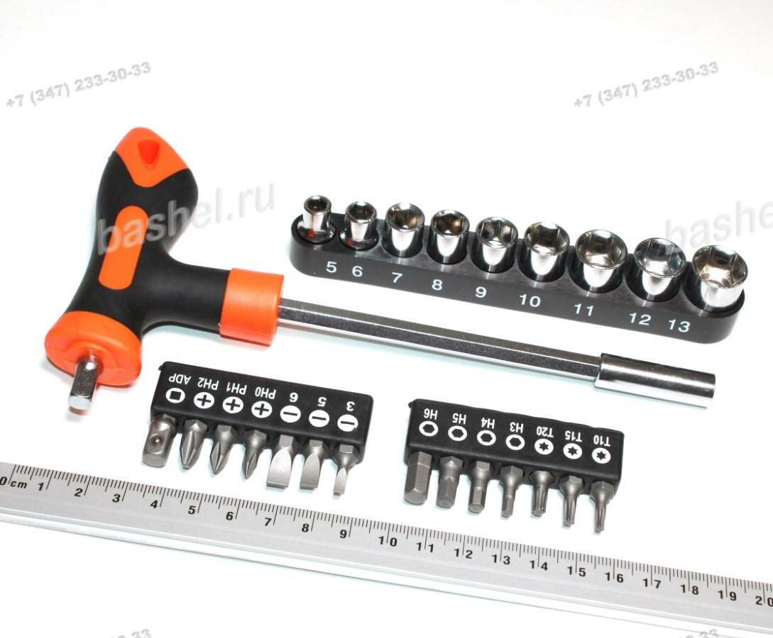 Отвертка Кратон Т-образная с битами и торцевыми головками Complect SSK-04, набор 24 пр, Кратон