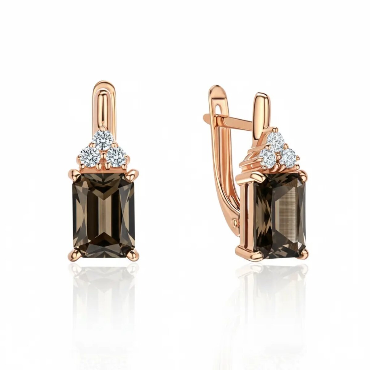 Серьги, красное золото, 585 проба, фианит, раухтопаз
