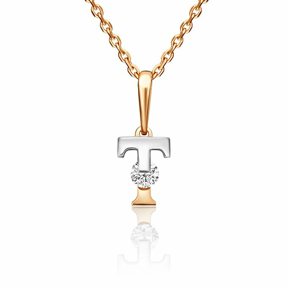 Подвеска, комбинированное золото, 585 проба, родирование, фианит