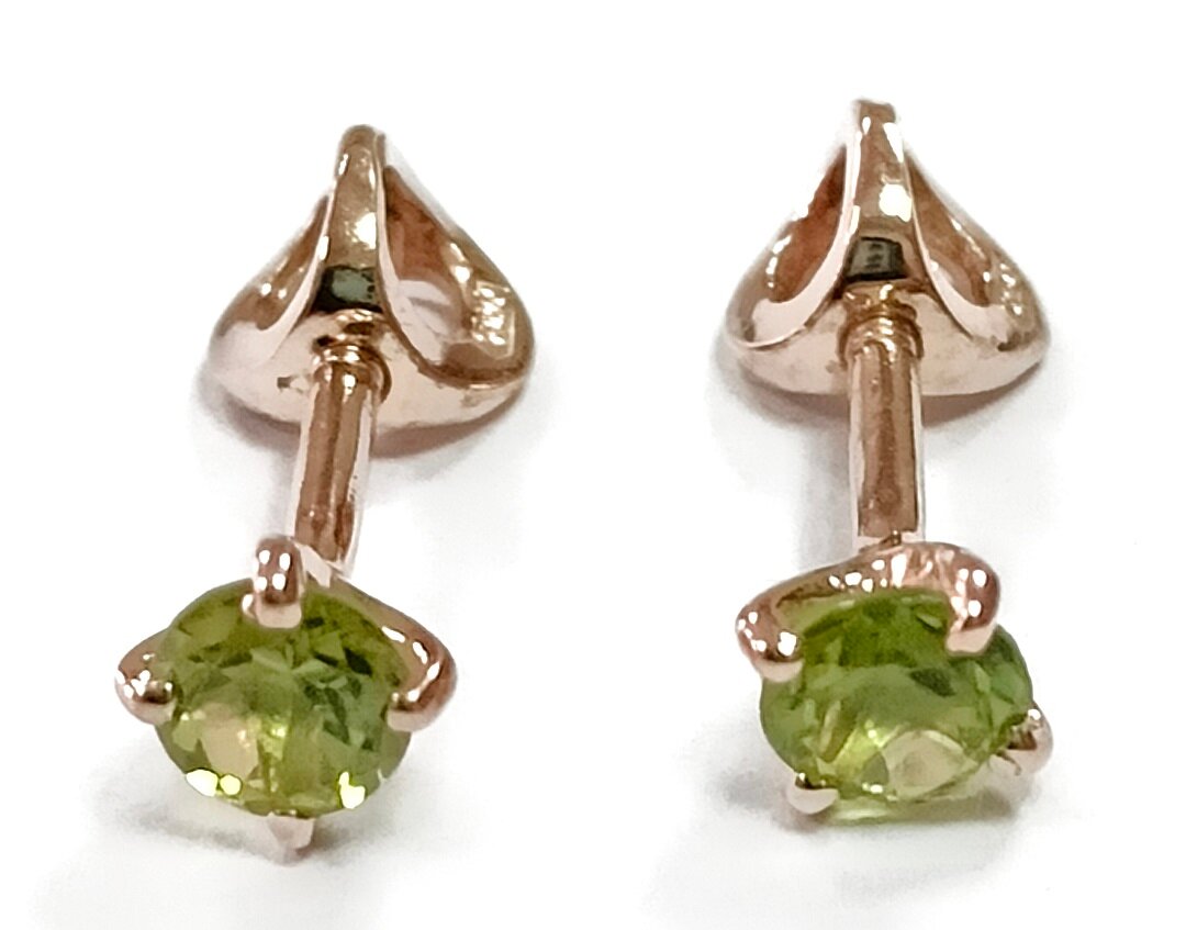 Серьги пусеты, серебро, 925 проба, золочение, хризолит