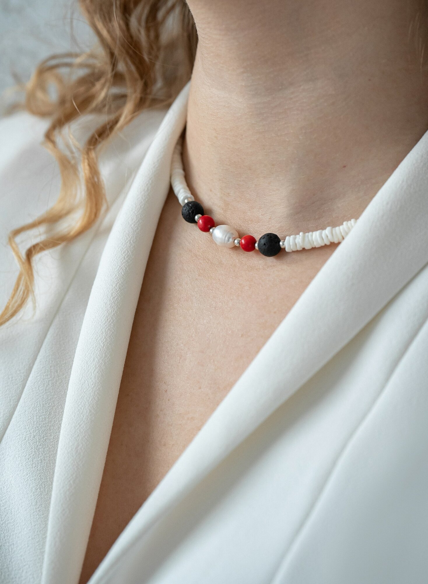 Чокер, жемчуг пресноводный культивированный, коралл, ракушка