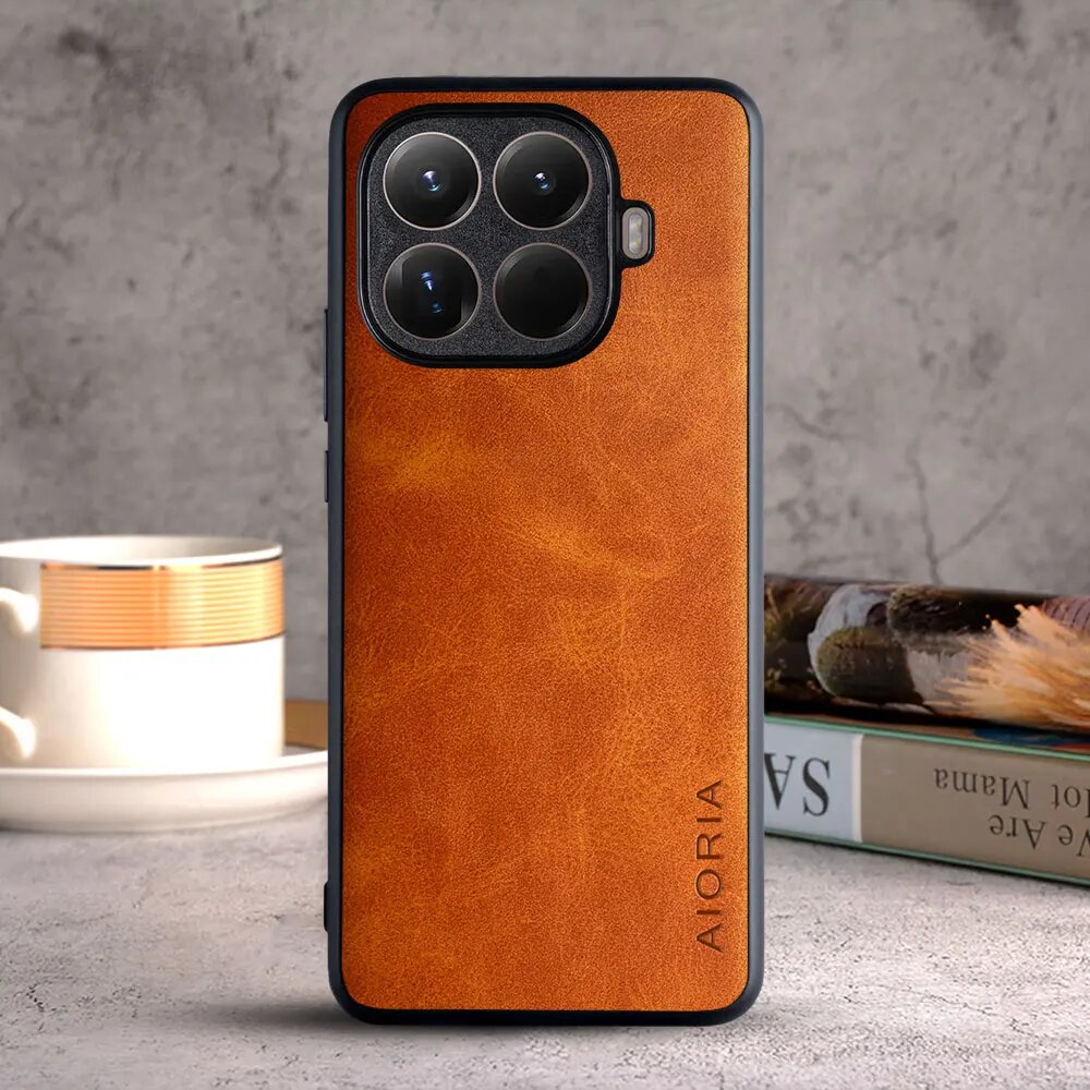 Оранжевый кожаный чехол для Xiaomi 15T