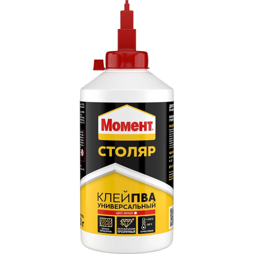 Универсальный клей, момент, момент Столяр ПВА 750 г Б0023001 1960504, Термостойкий. прозрачный