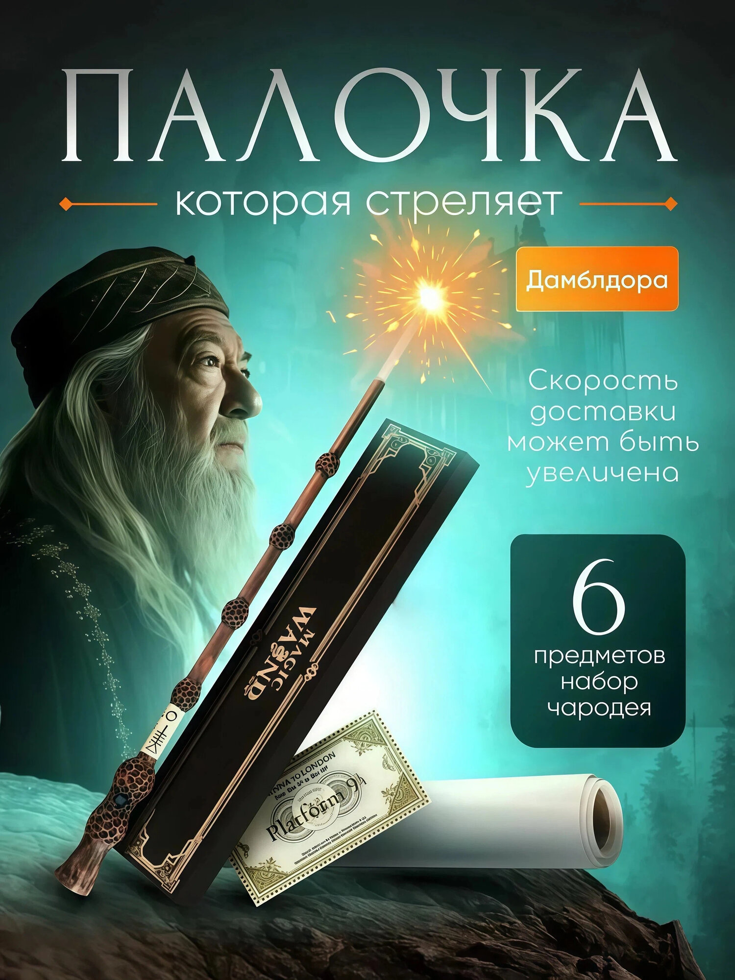 Волшебная палочка "Дамблдор", стреляющая, в комплекте аксессуары, в LUX-коробке