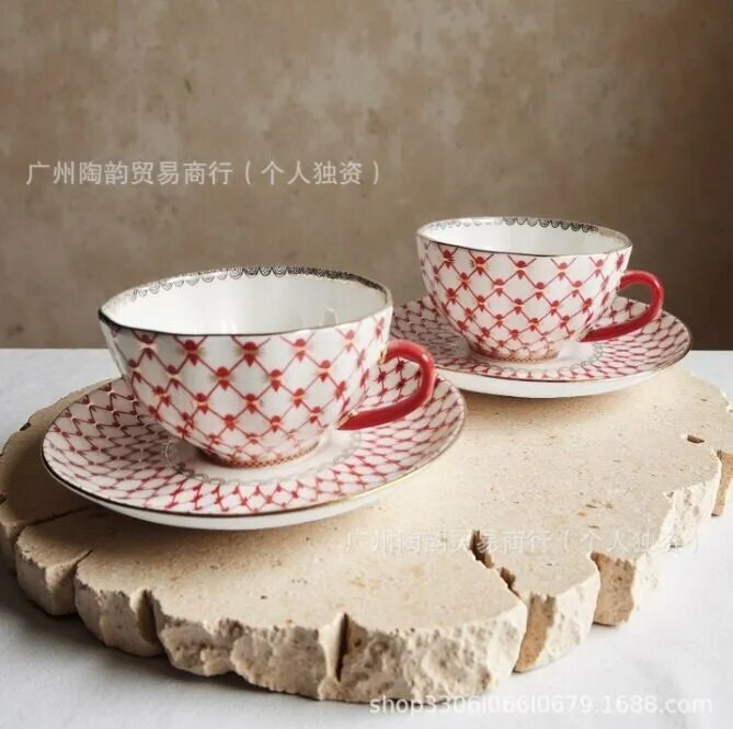 Чайная, кофейная пара "Набор из кобальтового синего сетка, чашки и тарелки 2 комплекта" 250 мл на 2 перс.