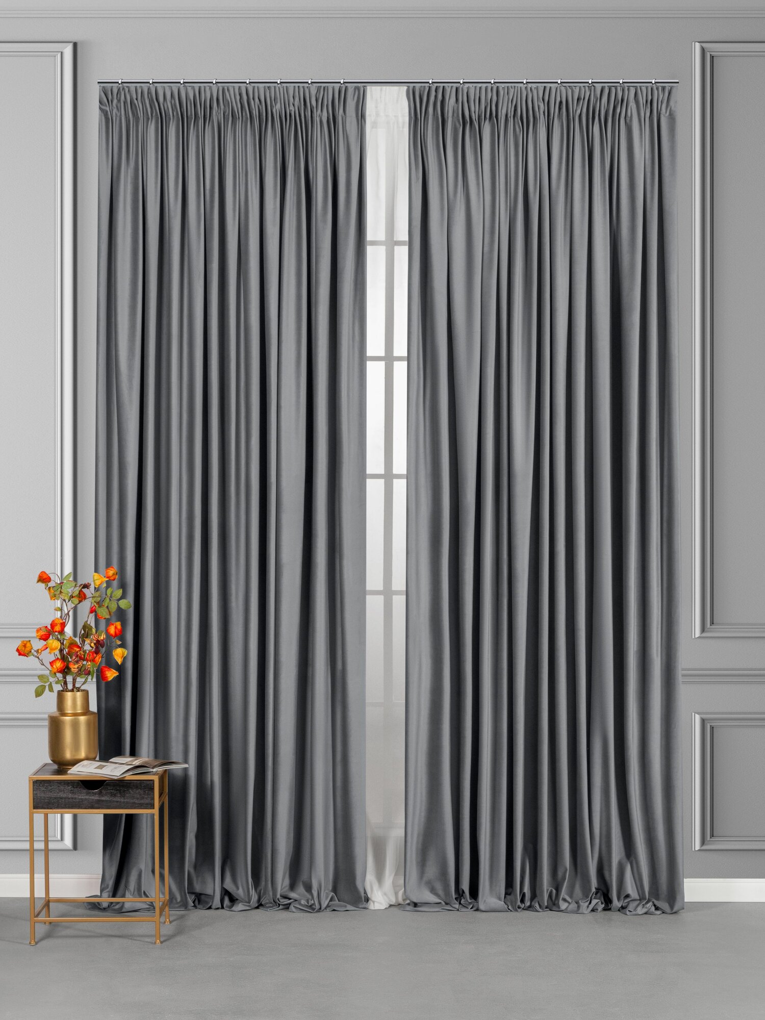 CASSIA Шторы для комнаты комплект "Вилен" бархат, 270 высота * 200 ширина - 2 шт, темно-серые