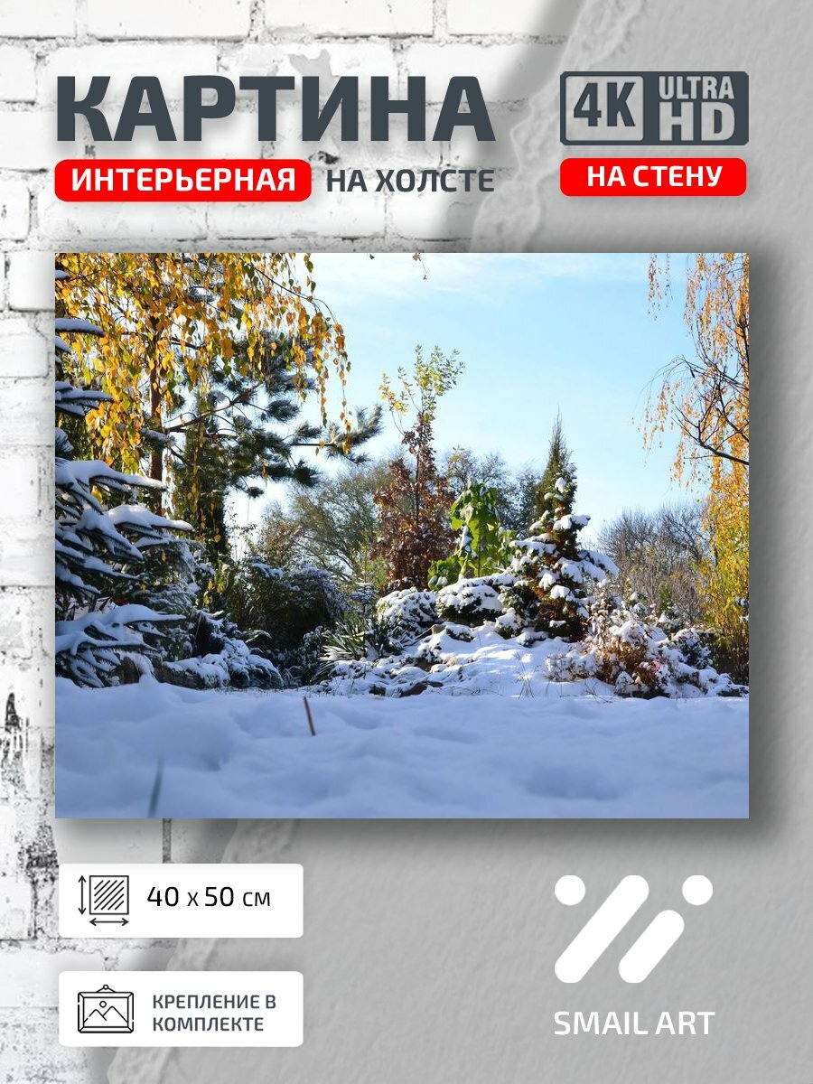 Картина на холсте интерьерная 40 на 50 на стену Зима Landscape для кафе пейзаж интерьер