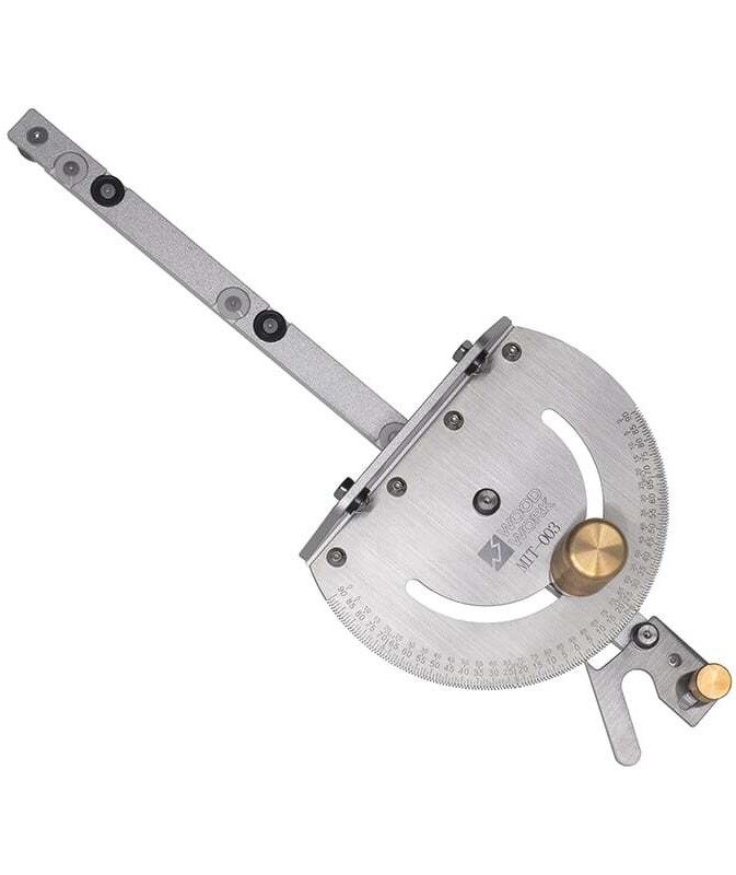 Упор угловой с транспортиром для пиления и фрезерования с шагом 1° и углом 22.5°, латунная рукоятка WOODWORK MIT-003